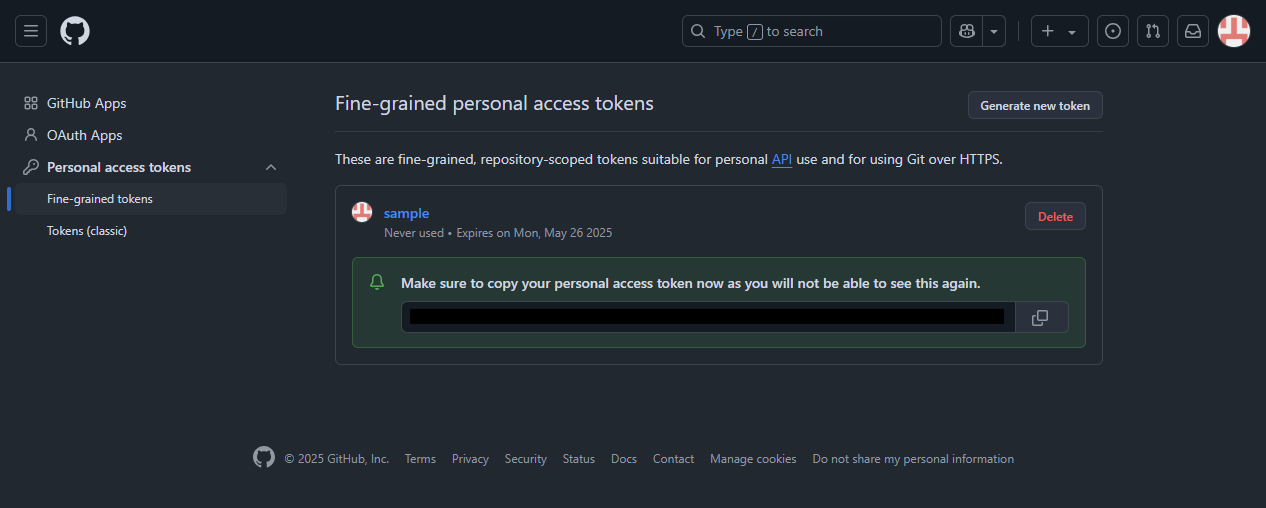【GitHub】認証手段 Personal access tokens（HTTPS）方式
